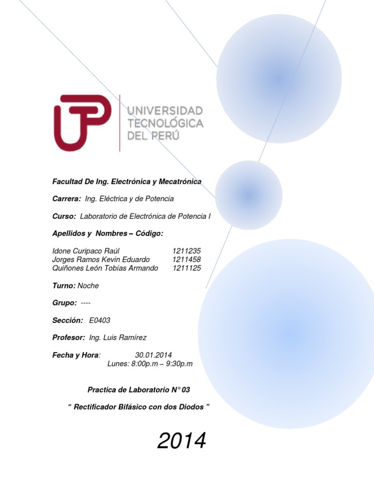 Informe de Lab. N02 - Rectificador Monofasico de Onda Completa | PDF | Rectificador | Poder (Física)