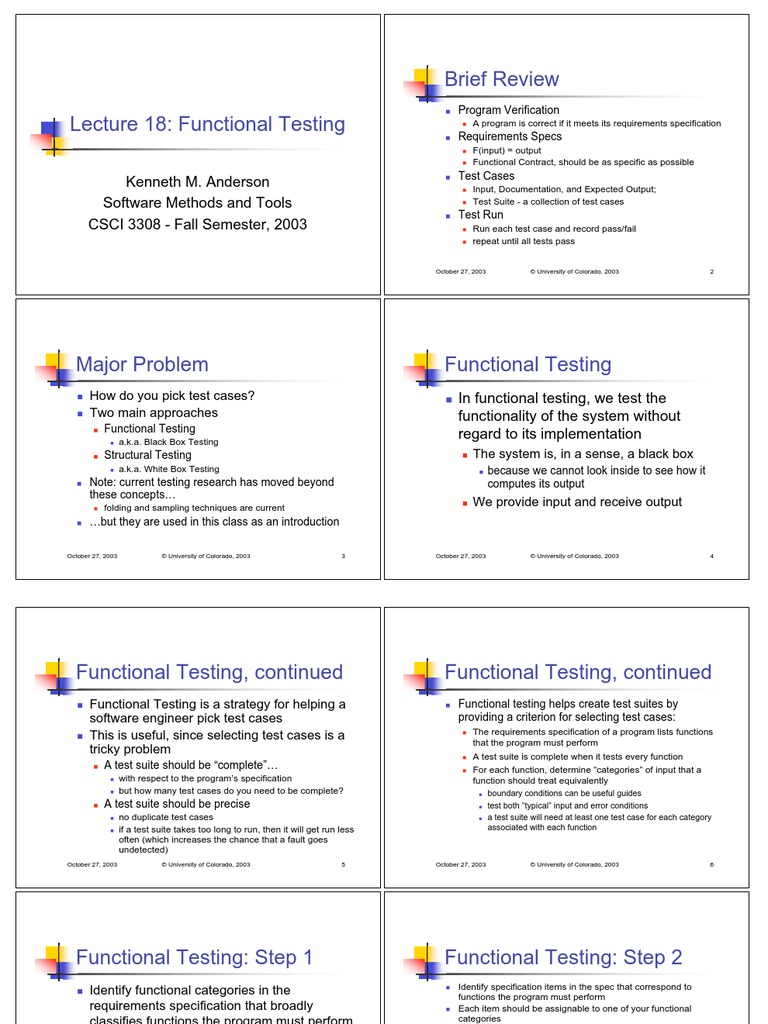 Brief Review Kenneth M Anderson Software Methods And Tools Csci 3308 Fall Semester 2003