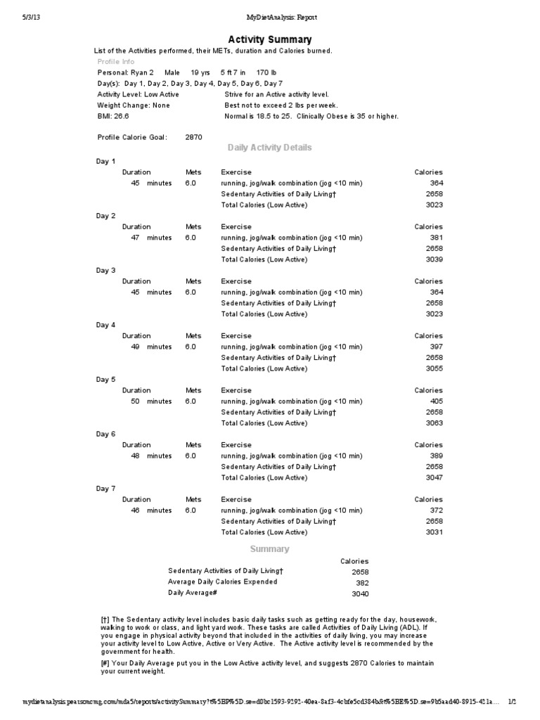 Preview of "MyDietAnalysis - Report" | PDF | Sedentary Lifestyle ...