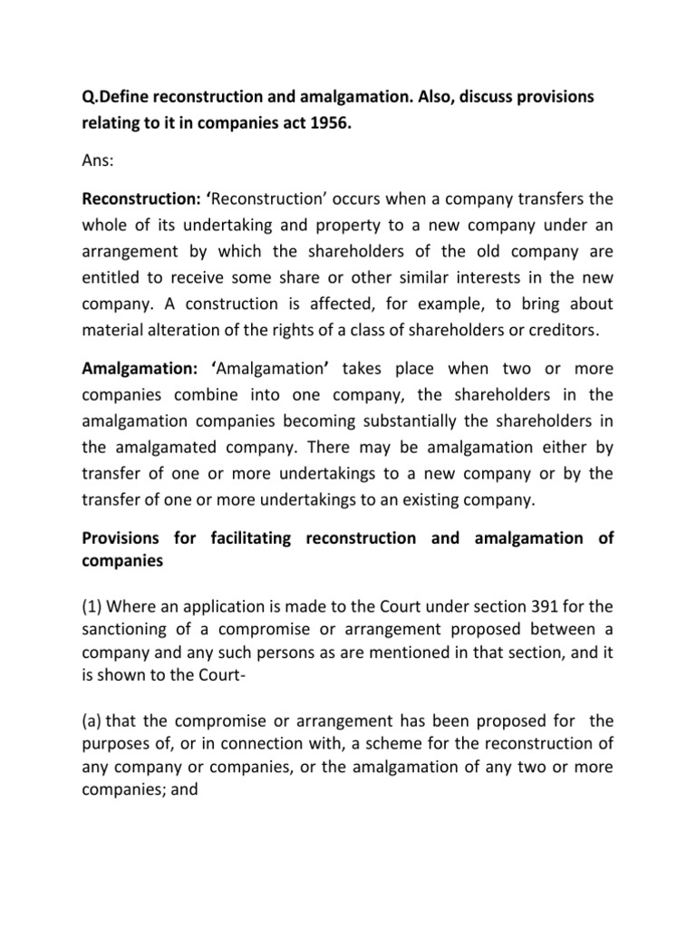 Reconstruction and Amalgamation in Law | PDF | Liquidation | Common Law