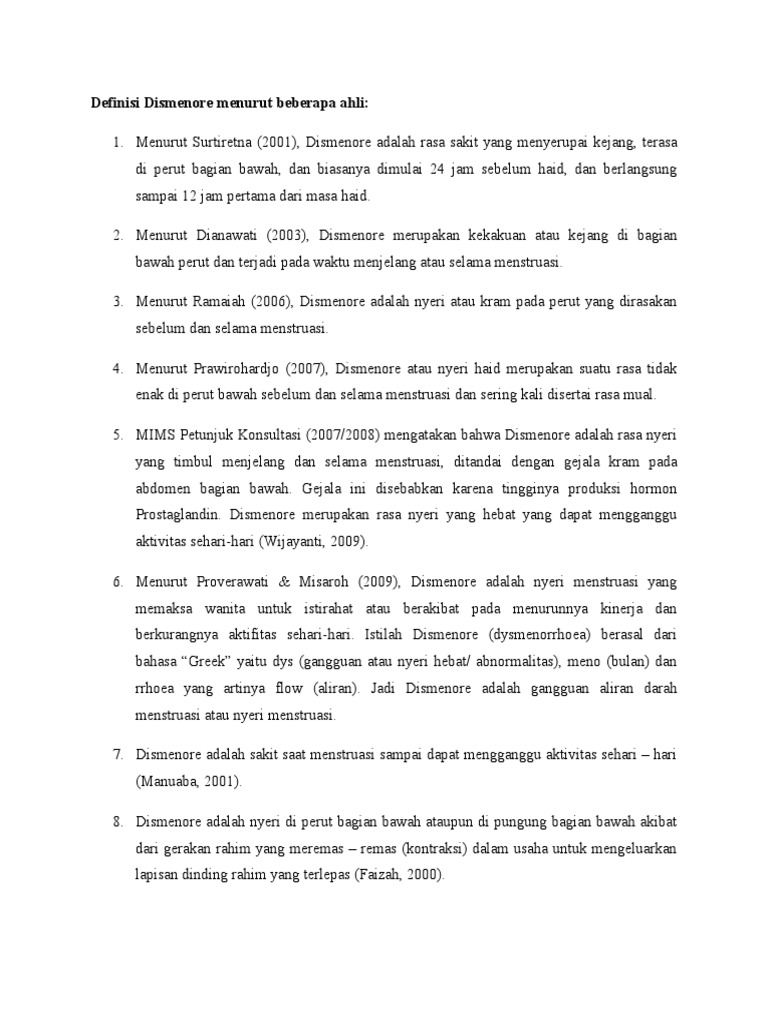 Definisi Dismenore Menurut Beberapa Ahli | PDF