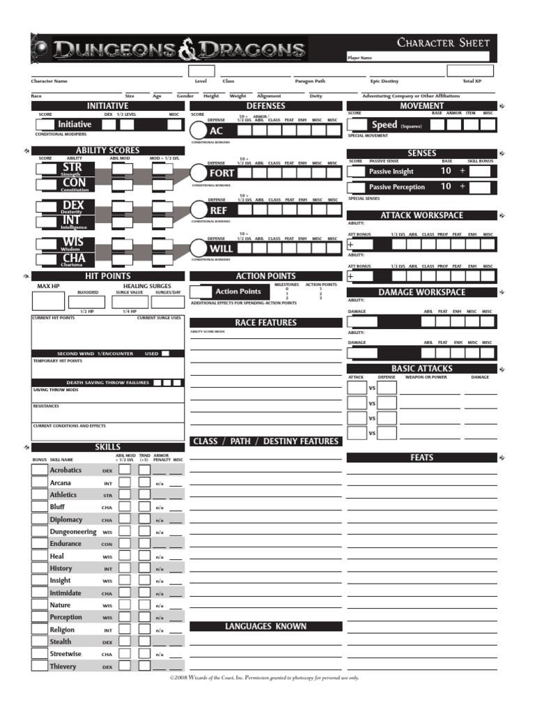 STR DEX INT CON: Character Sheet | PDF