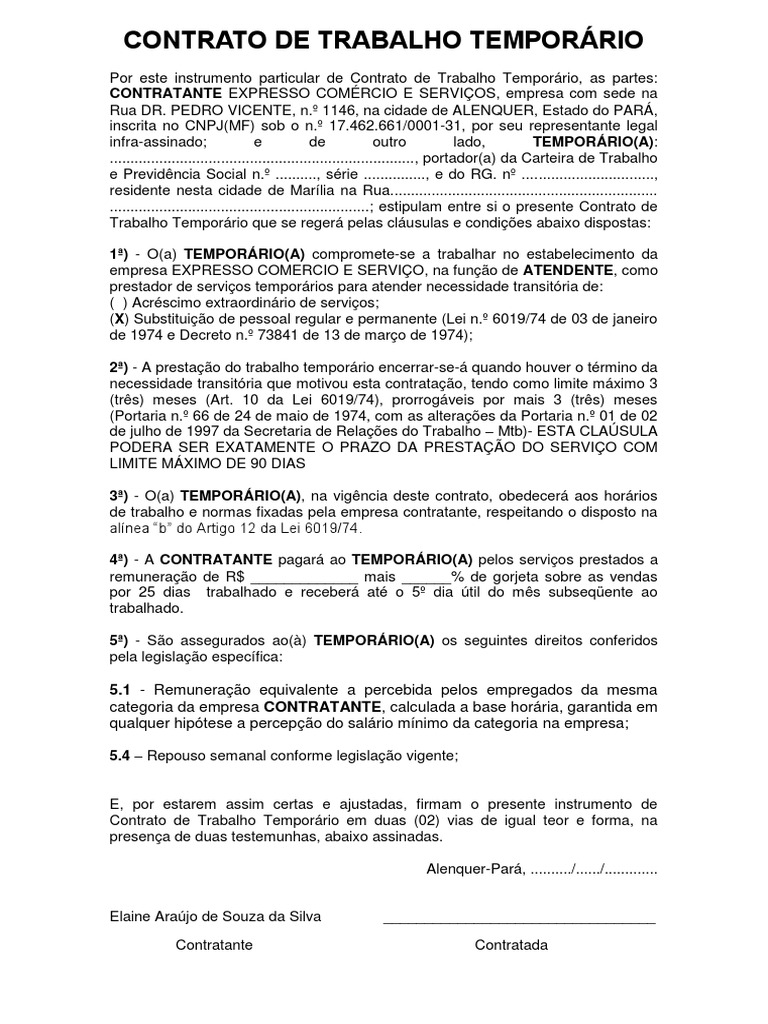 Contrato de Trabalho Temporário | PDF