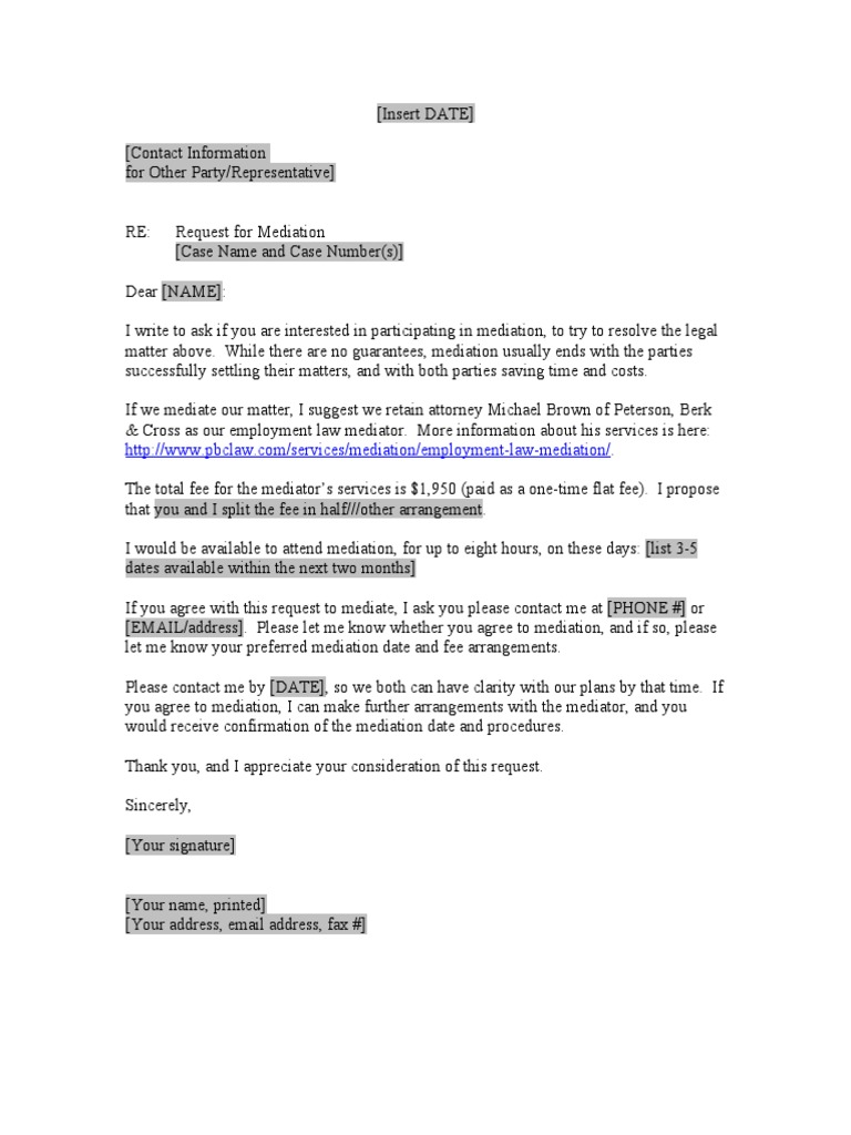 Mediation Request Letter Template | PDF | Business