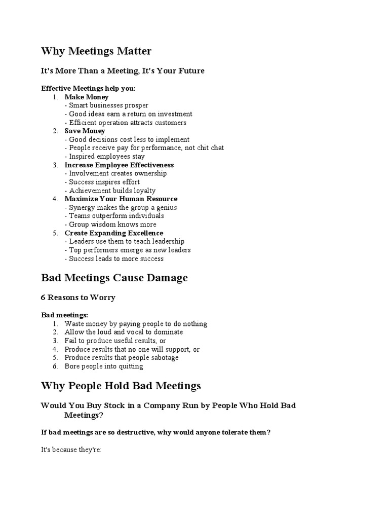 Why Meetings Matter | PDF | Facilitator | Group Processes