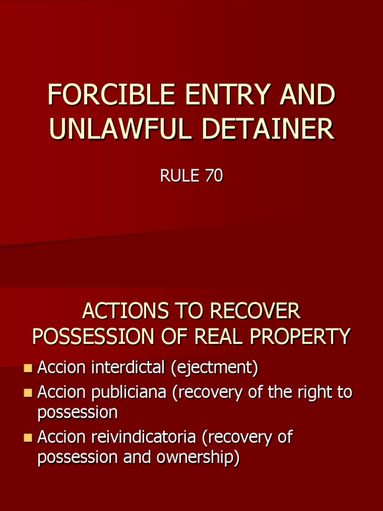 Forcible Entry and Unlawful Detainer | PDF | Eviction | Complaint