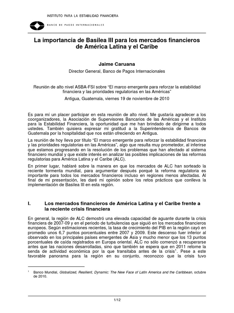 La Importancia de Basilea III para Los Mercados Financieros de América ...