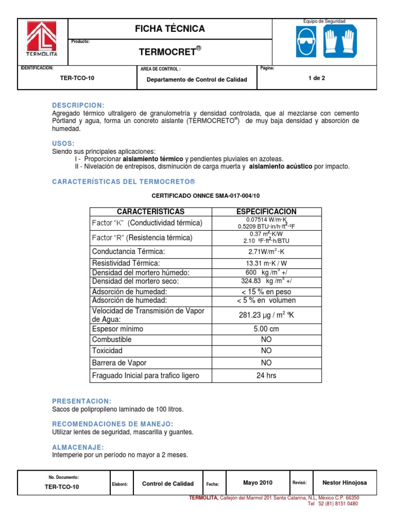 Termolita Termocret | PDF | Aislamiento térmico | Hormigón