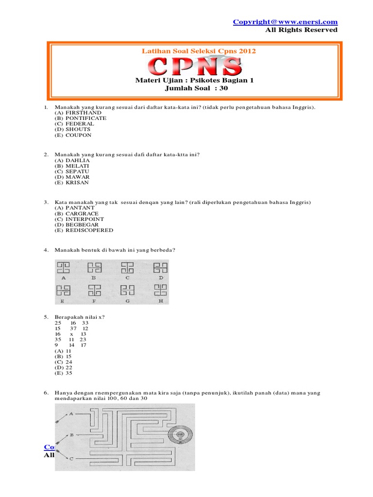 Latihan Soal Psikotes1 Seleksi Cpns | PDF