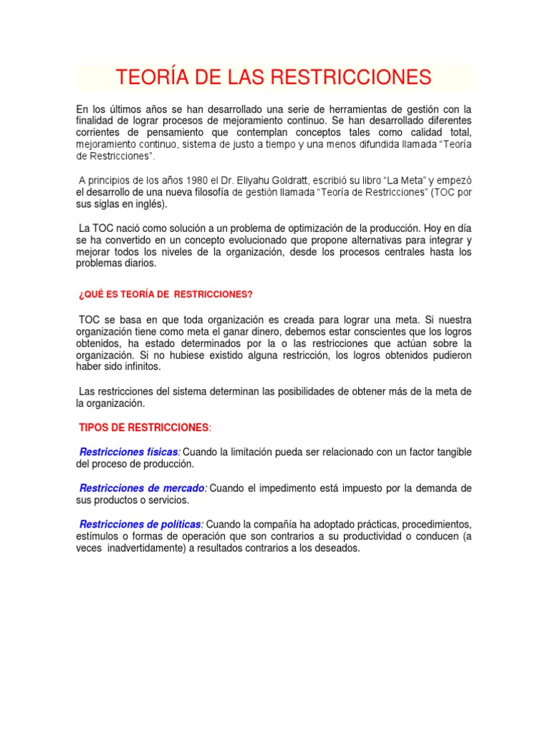 Teoría de Las Restricciones | PDF
