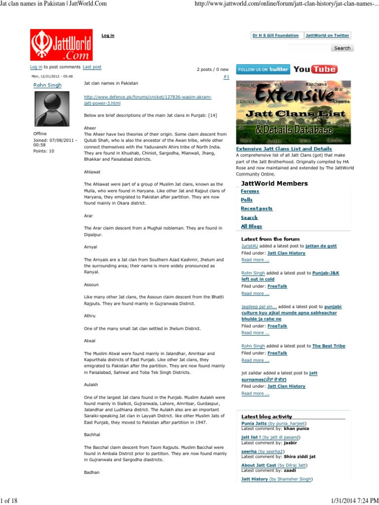 Jat Clan Names in Pakistan JattWorld PDF | PDF | Sindh | Punjab