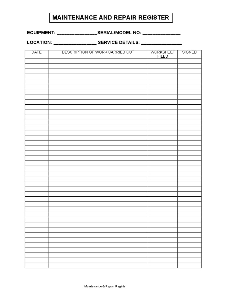 Maint Repair Register | PDF
