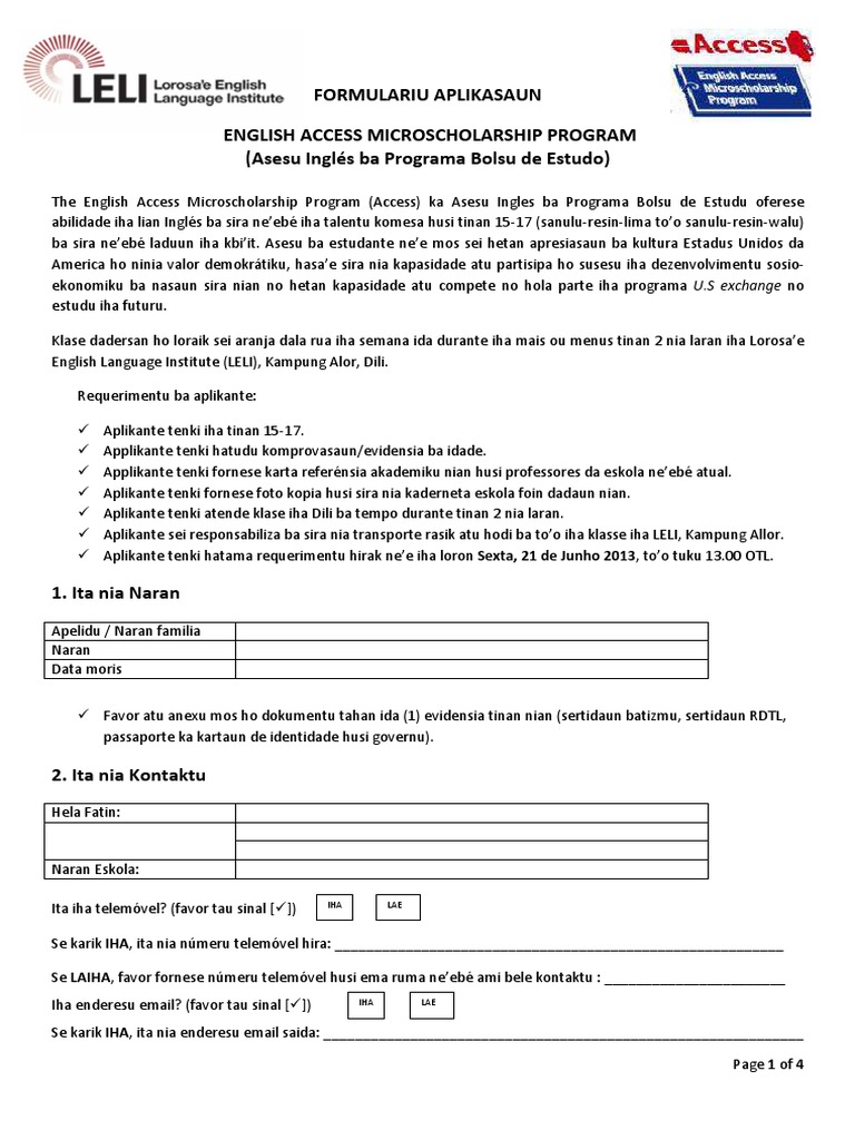English Access Microscholarship Application | PDF