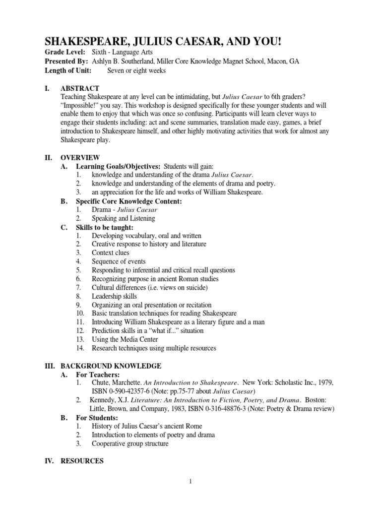 Shakespeare Julius Caesar and You | PDF | Marcus Junius Brutus The ...