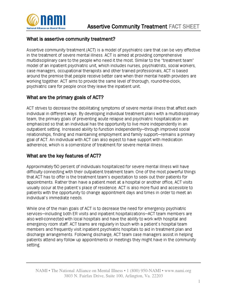 ACT Factsheet | PDF | Psychiatry | Patient