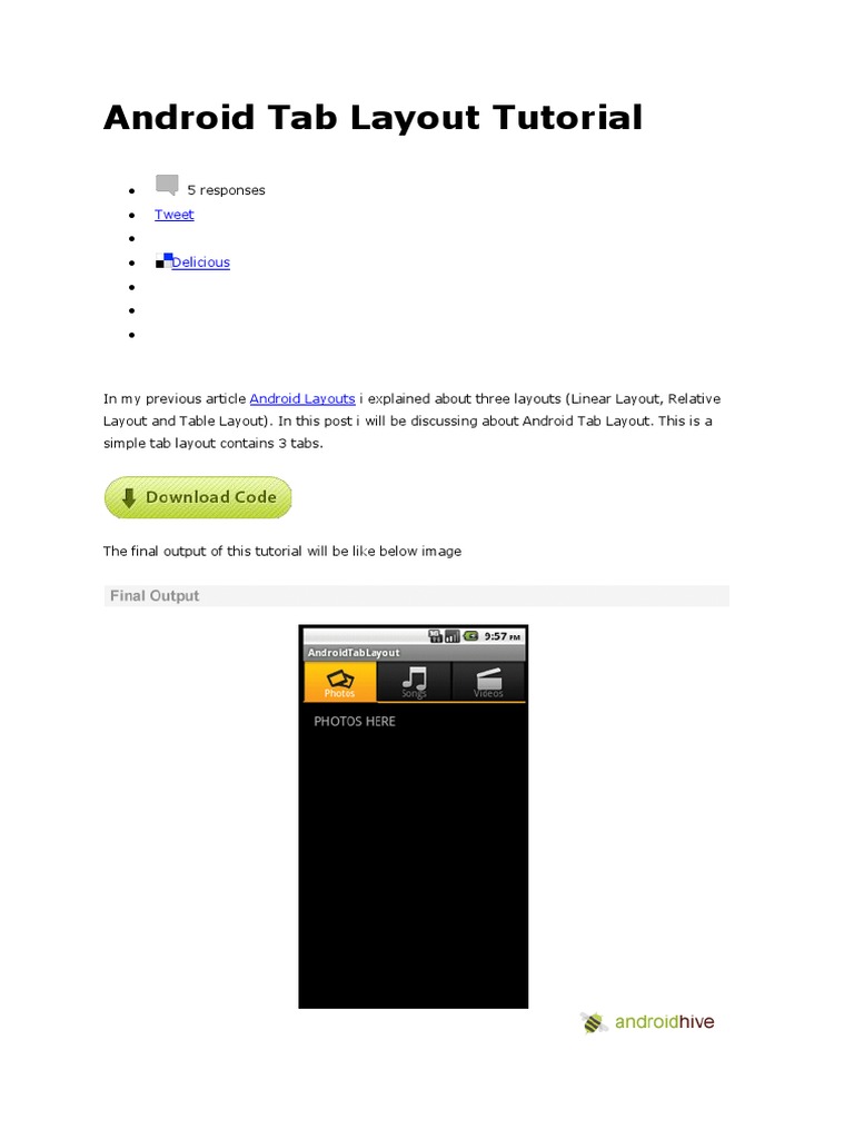 Android Tab Layout Tutorial Pdf Android Operating System Xml 