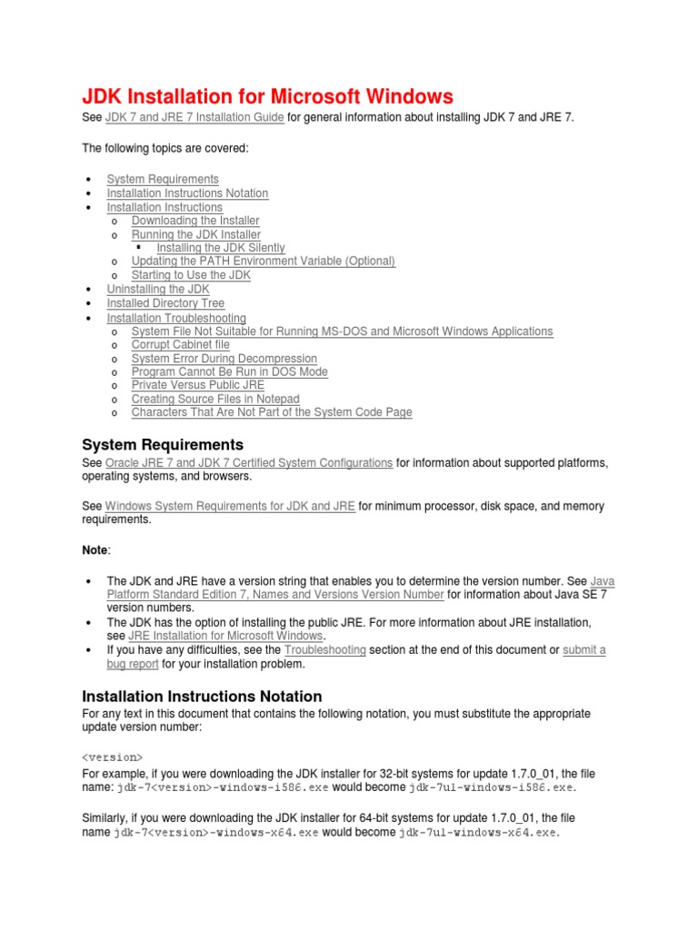 JDK Installation For Microsoft Windows | PDF | Java Version History ...