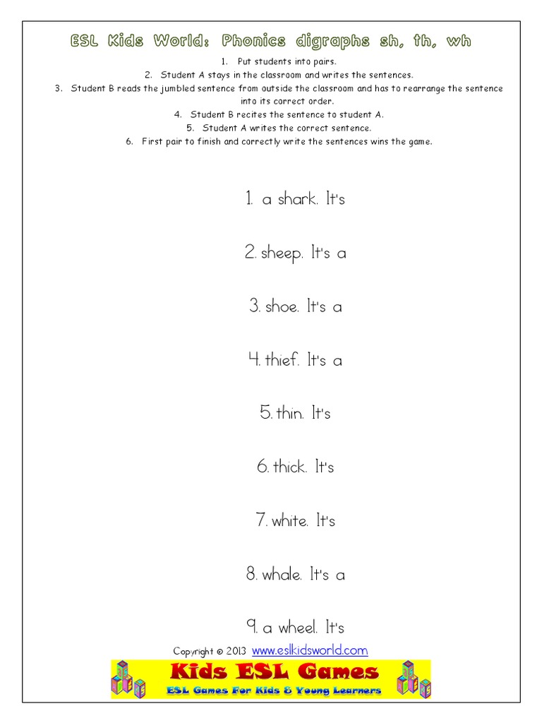 Digraph SH - TH - WH Running Dictation | PDF