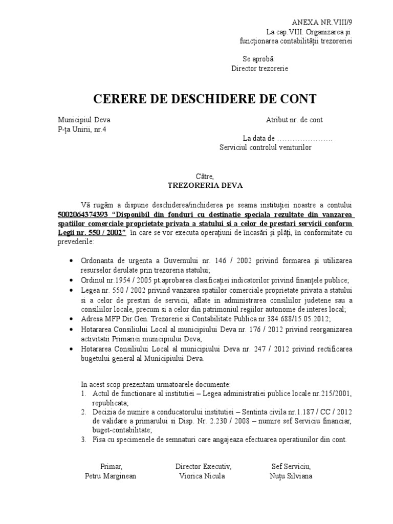 Cerere Deschidere de Cont