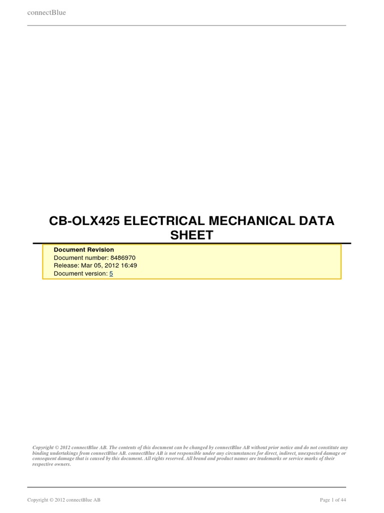 Cb-Olx425 Electrical Mechanical Data Sheet: Document Revision | PDF ...