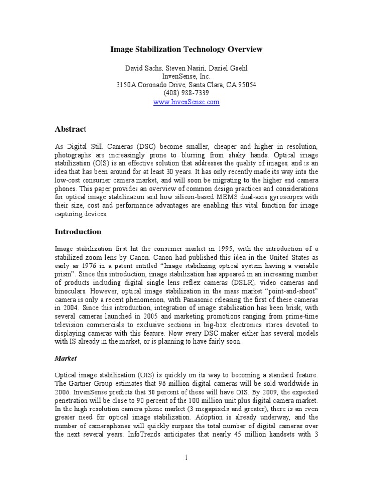 Image Stabilization Technology Overview | PDF | Image Stabilization ...