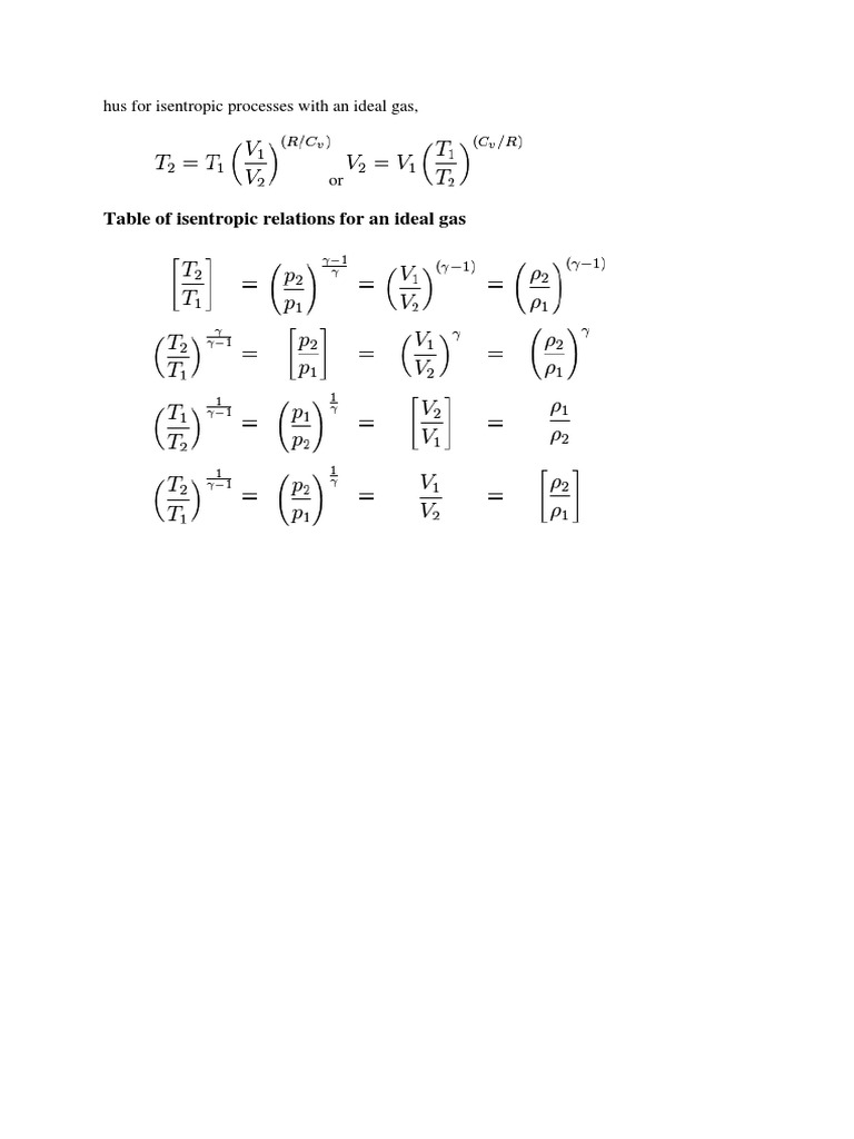 Table of Isentropic Relations For An Ideal Gas | PDF