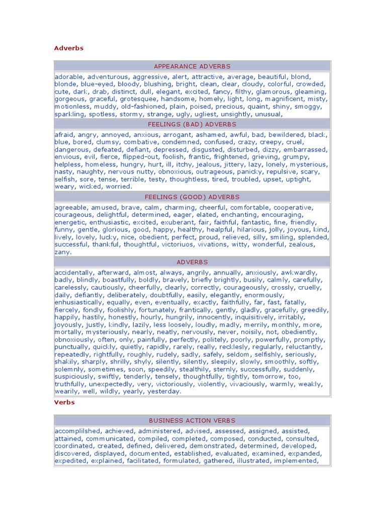 Adverbs | PDF | Cooking, Food & Wine