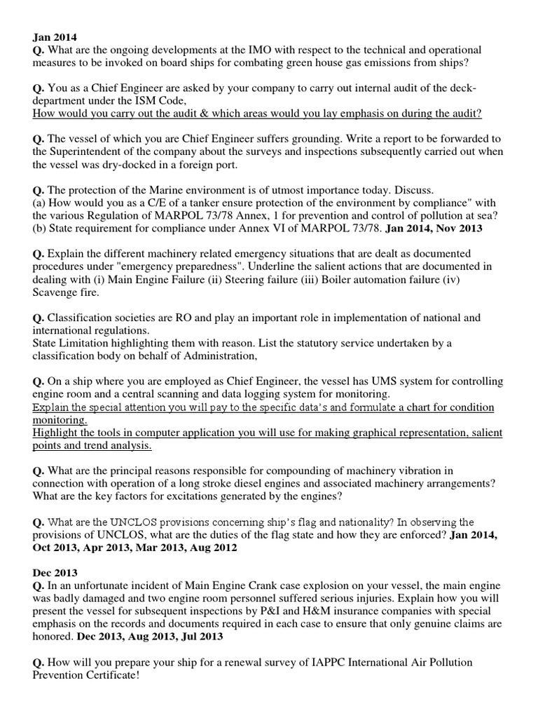 Jan 2014 All Questions On MEO Class 1 MMD | PDF | Ships | Water Transport