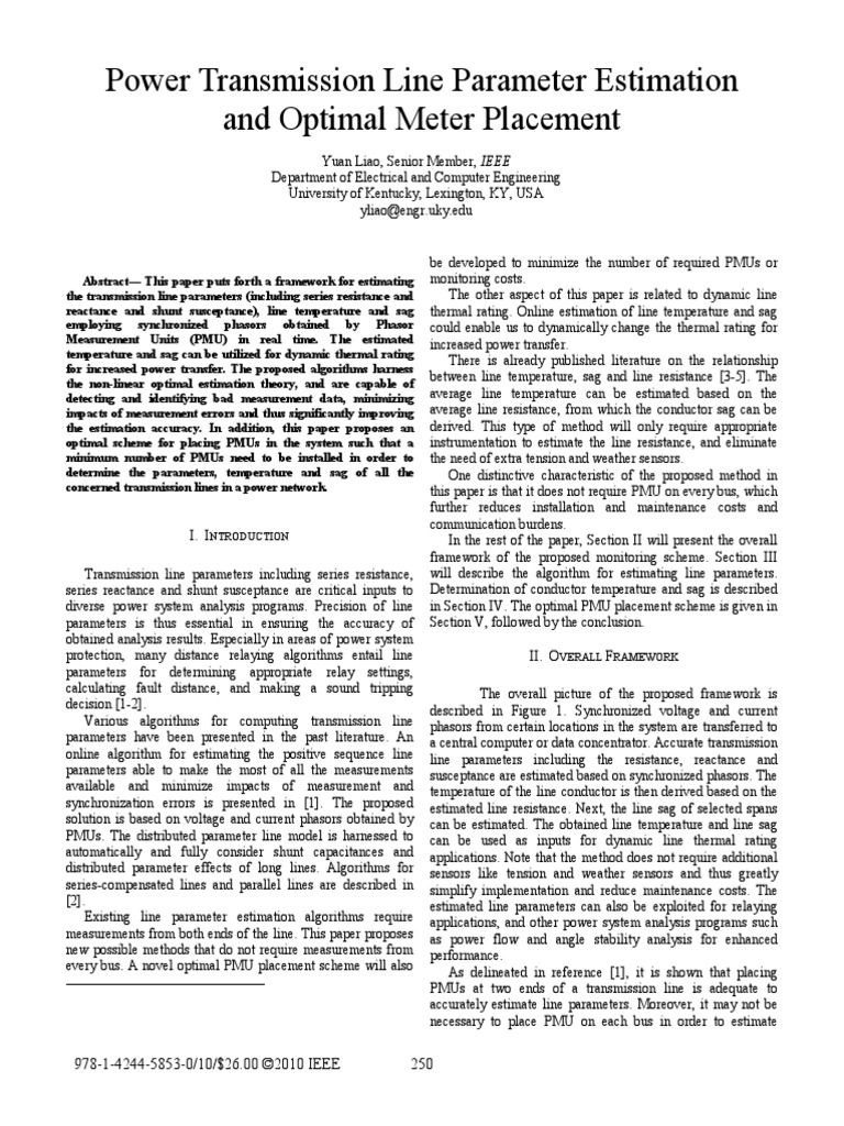 Power Transmission Line Parameter Estimation | PDF | Technology & Engineering