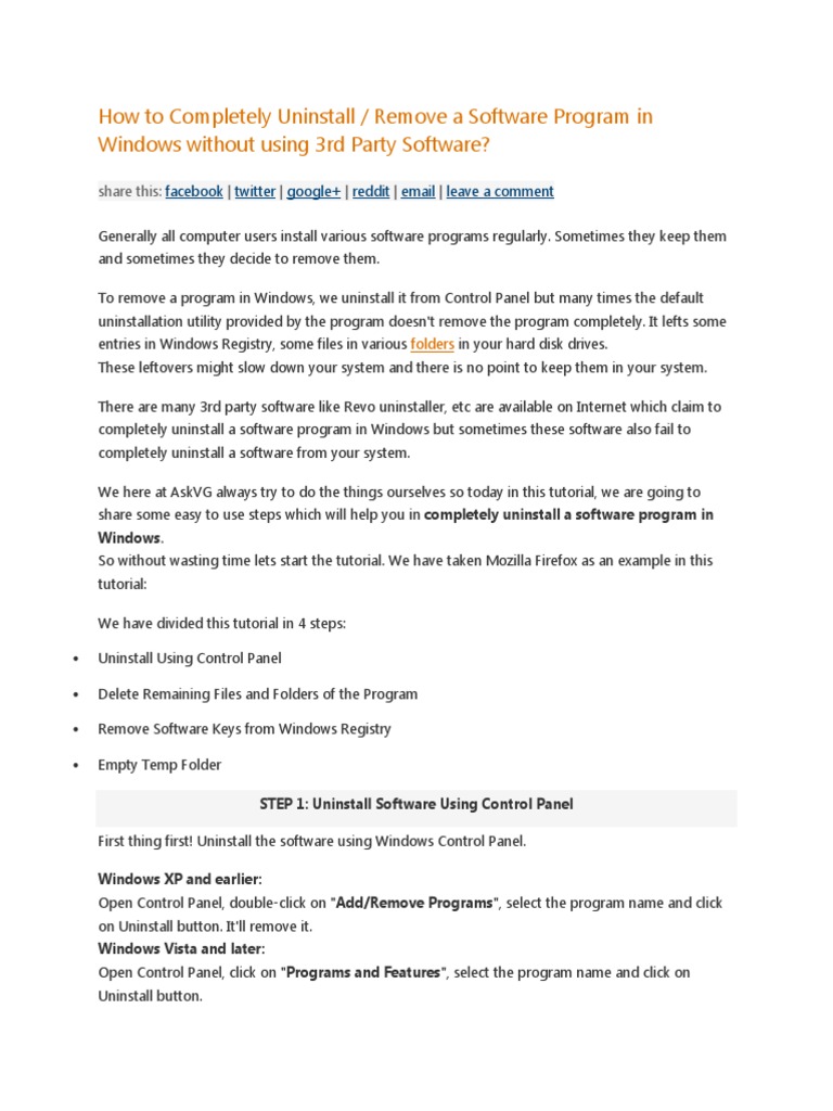 How To Completely Uninstall | PDF | Windows Registry | Microsoft Windows