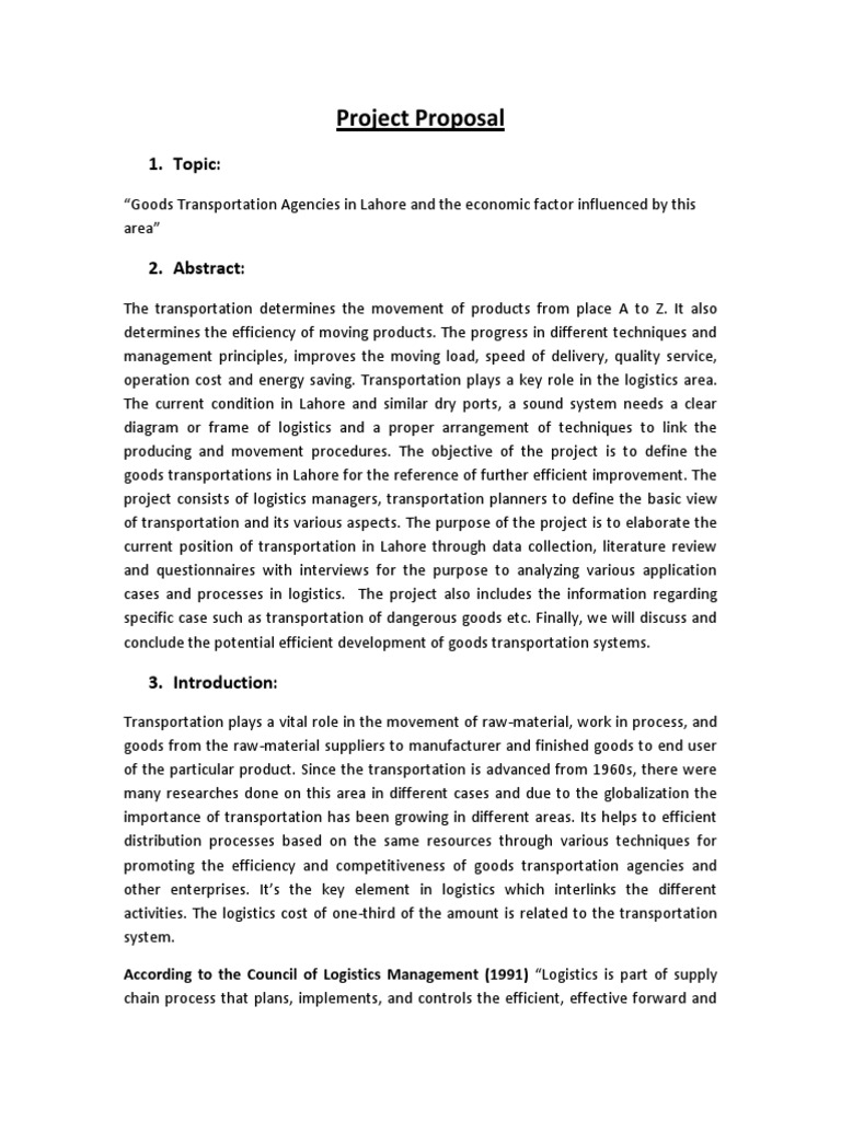 Project Proposal: 1. Topic | Download Free PDF | Logistics | Supply Chain