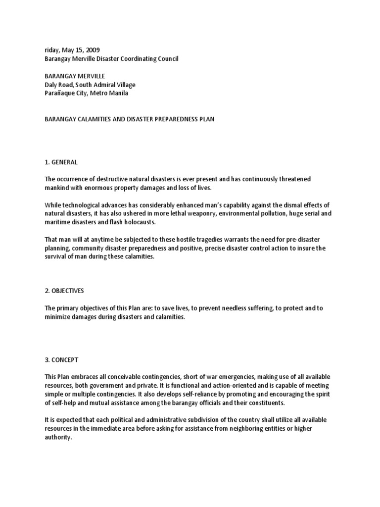 Sample Disaster Preparedness Plan | PDF | Emergency Evacuation ...