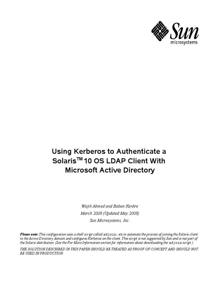 Using Kerberos To Authenticate A Solaris 10 OS LDAP Client With Microsoft Active Directory | PDF ...