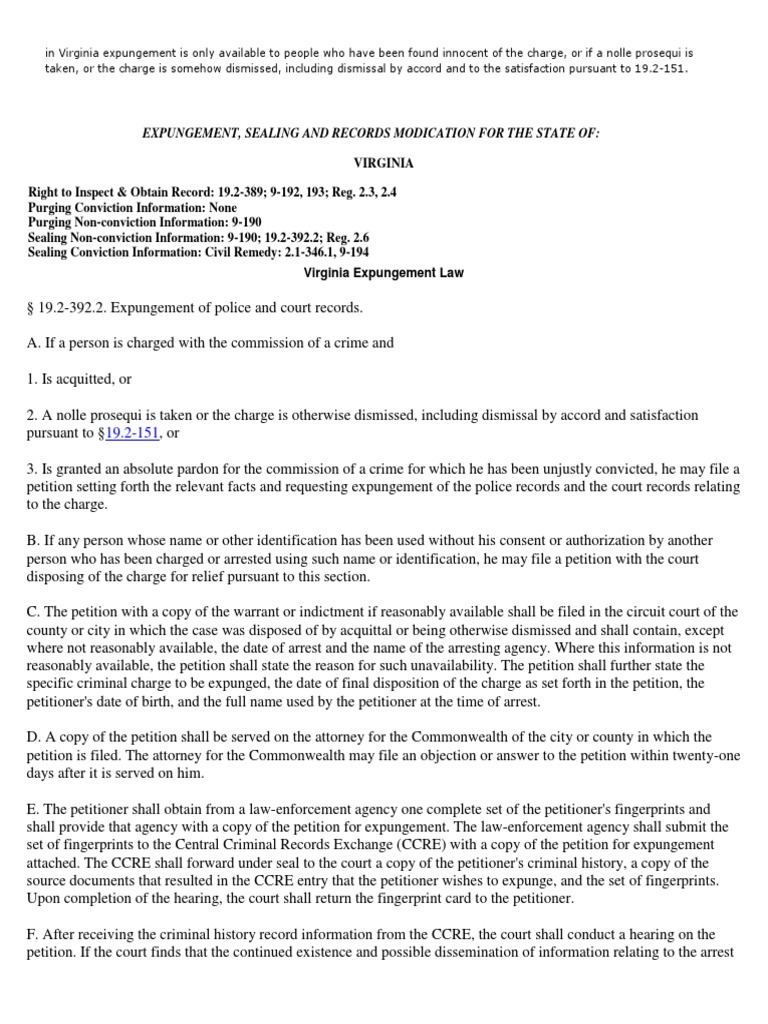 Expungement Va Law | PDF | Arrest | Crime & Violence