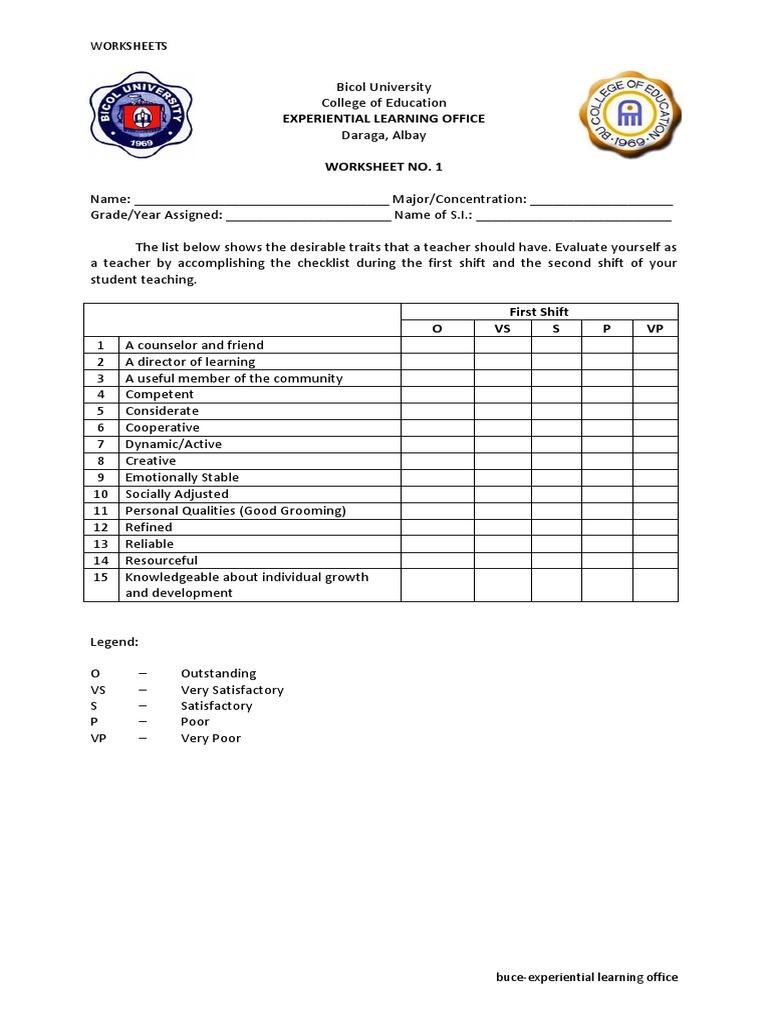 Experiential Learning Office: Worksheets | PDF