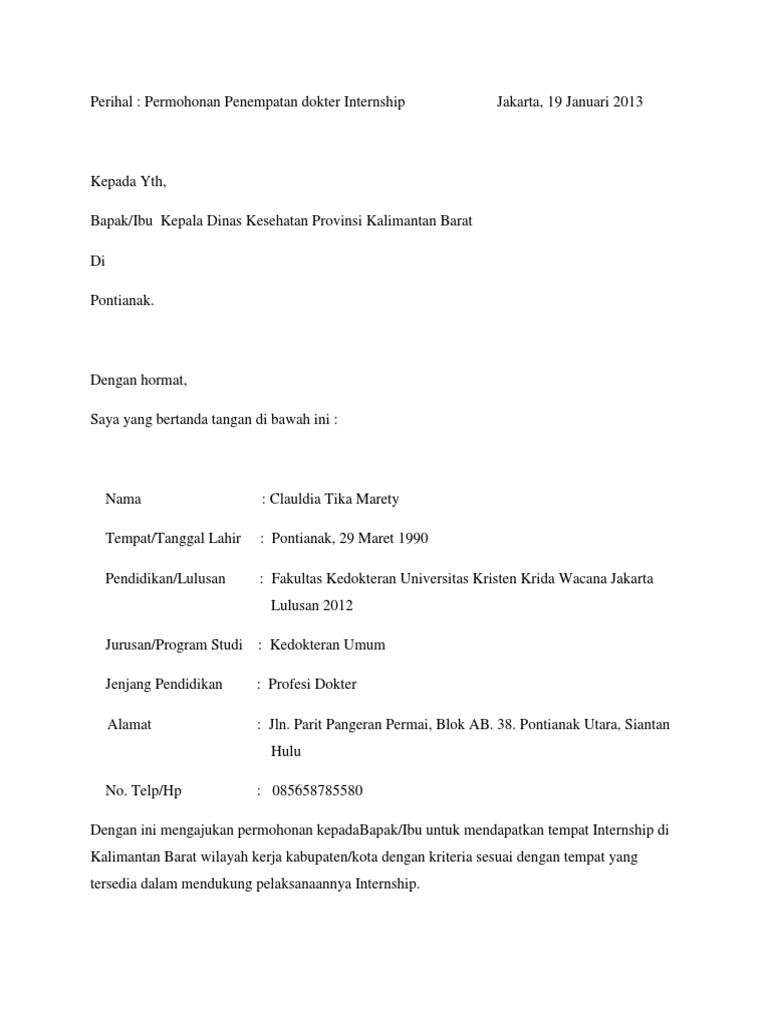 Surat Permohonan Internship. | PDF