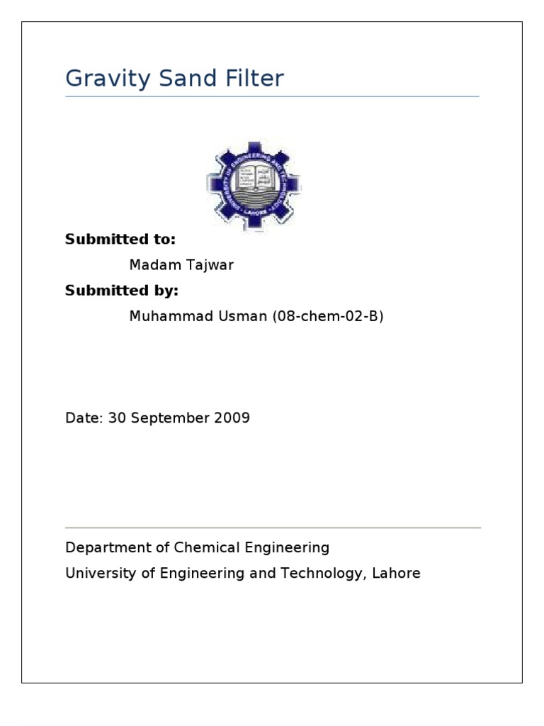 Gravity Sand Filter | PDF | Filtration | Chemical Engineering