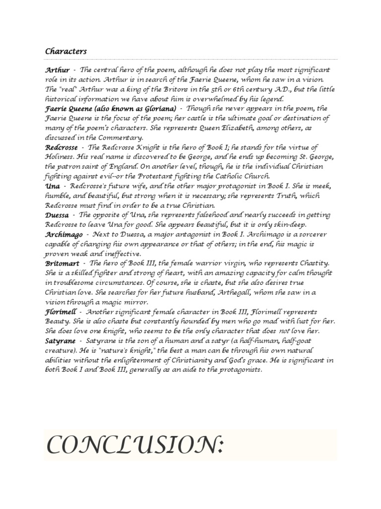 Conclusion:: Characters | PDF | The Faerie Queene | Edmund Spenser
