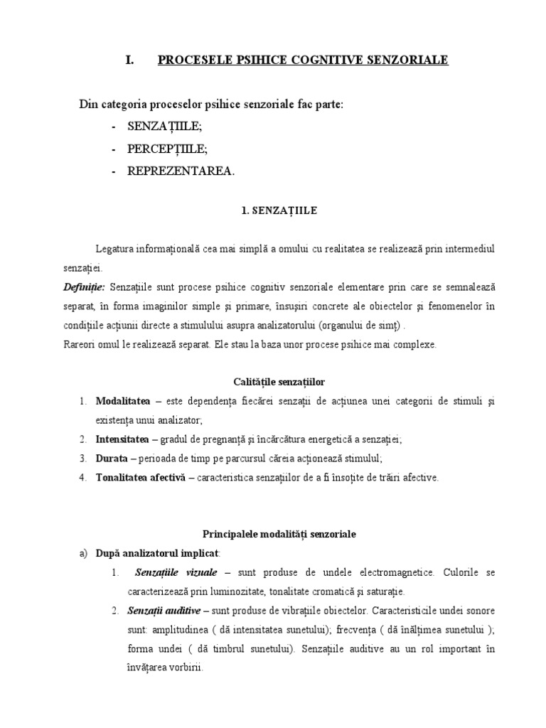 Procesele Psihice Cognitive Senzoriale | PDF
