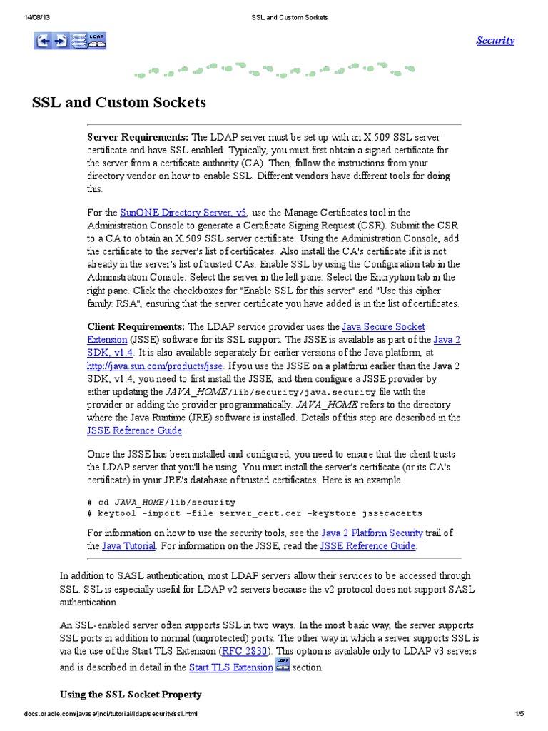 SSL and Custom Sockets: Sunone Directory Server, V5 | Download Free PDF | Transport Layer ...
