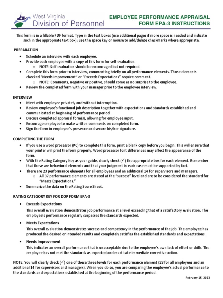 Employee Performance Appraisal Form Epa-3 Instructions: Interview | PDF ...
