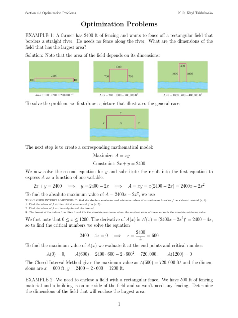 Optimization Problems | Maxima And Minima | Equations