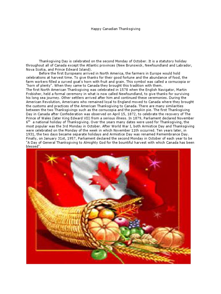 Thanksgiving Day in Canada | PDF | Thanksgiving | Observances