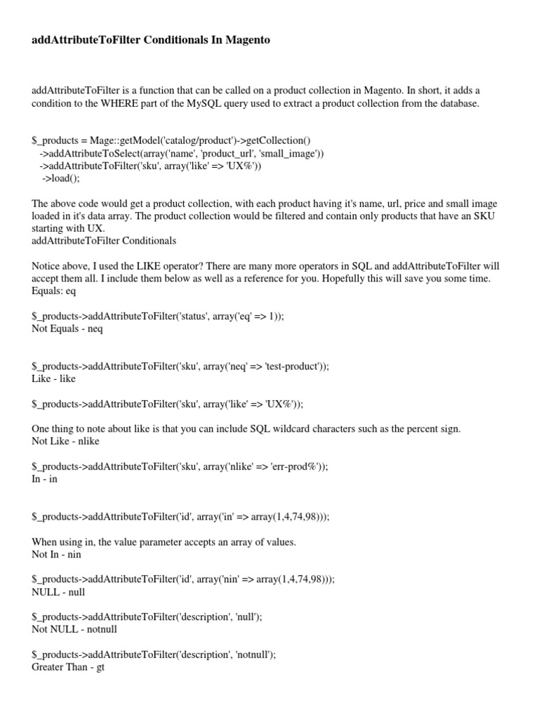 Magento Filter Functions Guide | PDF | Data Management Software ...