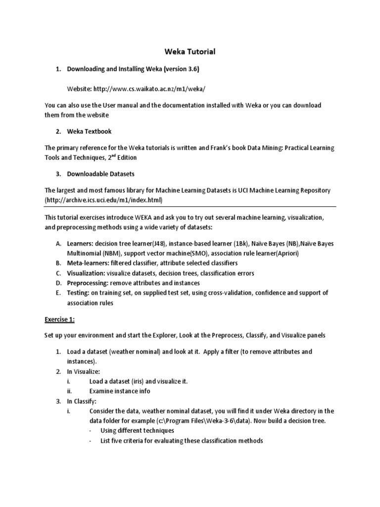 Weka Tutorial: 1. Downloading and Installing Weka (Version 3.6) | PDF ... Weka Tutorial: 1. Downloading and Installing Weka (Version 3.6) | PDF ...