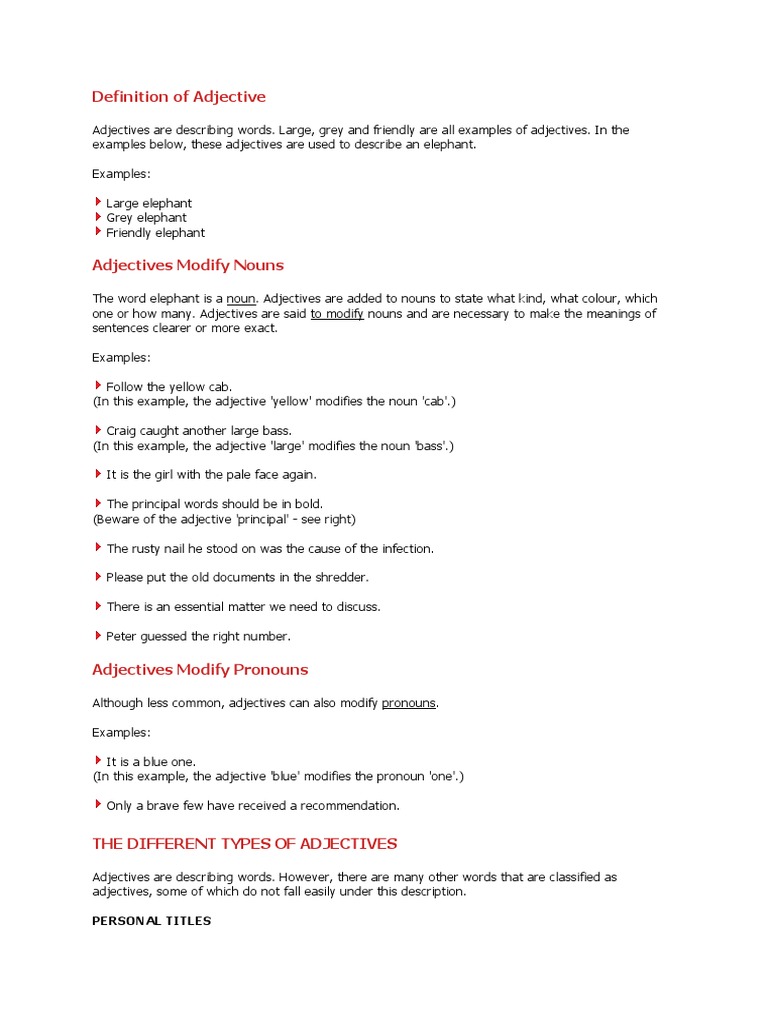 Definition of Adjective: Personal Titles | PDF | Adjective | Noun