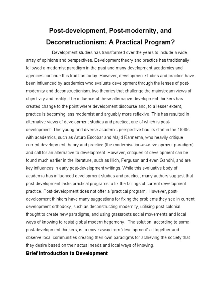 Post-Development: Critiques and Alternatives | PDF | Deconstruction ...