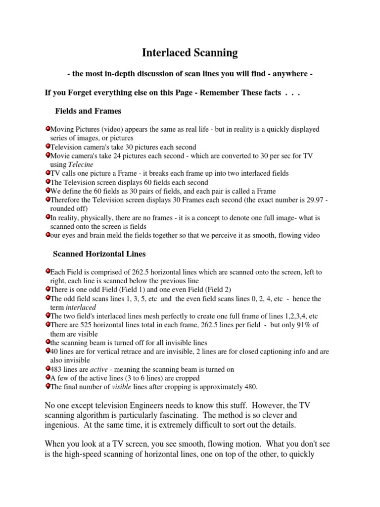 Interlaced Scanning | PDF | Video | Film Frame