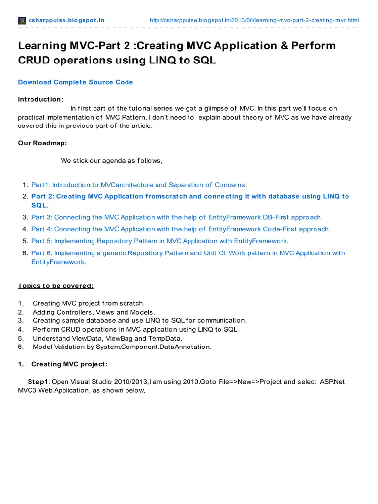 Learning MVCPart 2 Creating MVC Application Amp Perform CRUD Operations ...