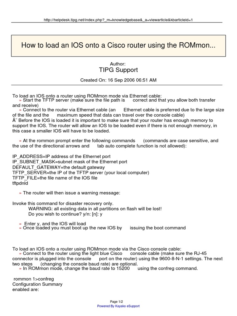 How To Load An IOS Onto A Cisco Router Using The ROMmon Mode | PDF